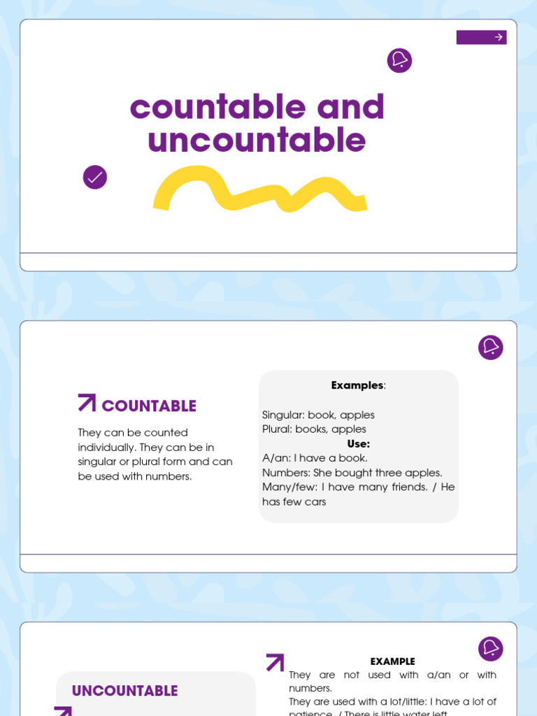 Pastel Simple Countable Uncountable Nouns Educational Presentation | PDF