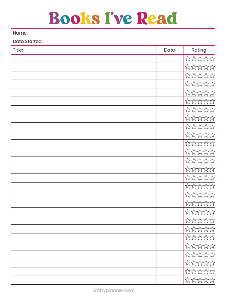 Books+I'Ve+Read+Tracker+ +Full+Size+ +color | PDF