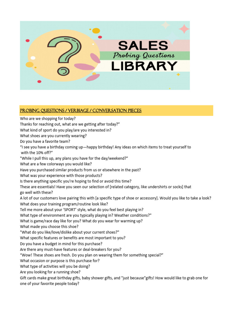 Sales Probing Questions Library | PDF