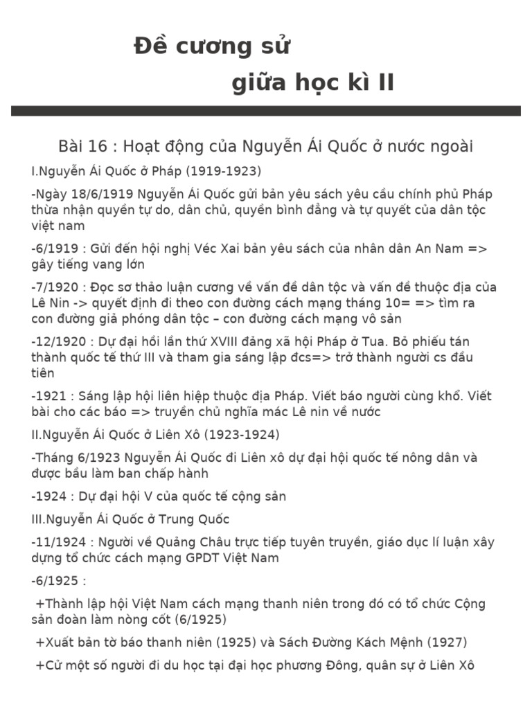 Đề Cương Sử GKII | PDF