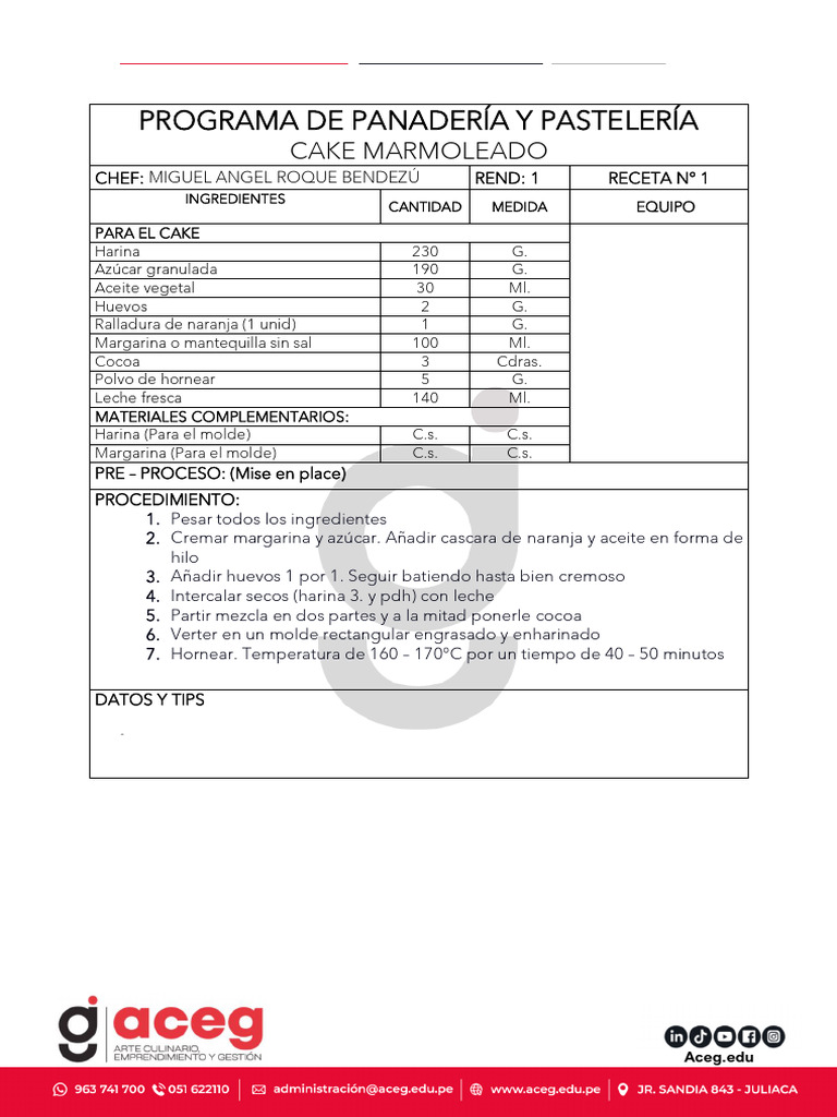Programa PP - Cake Marmoleado | PDF | Cocina, comidas y vino