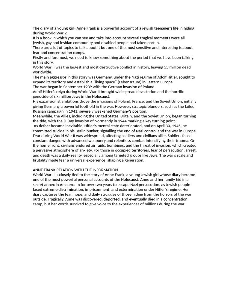 Anne Frank: Diary of WWII Fear and Hope | PDF | The Holocaust | World ...