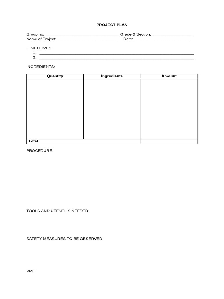 Project Plan Cookery 10 | PDF