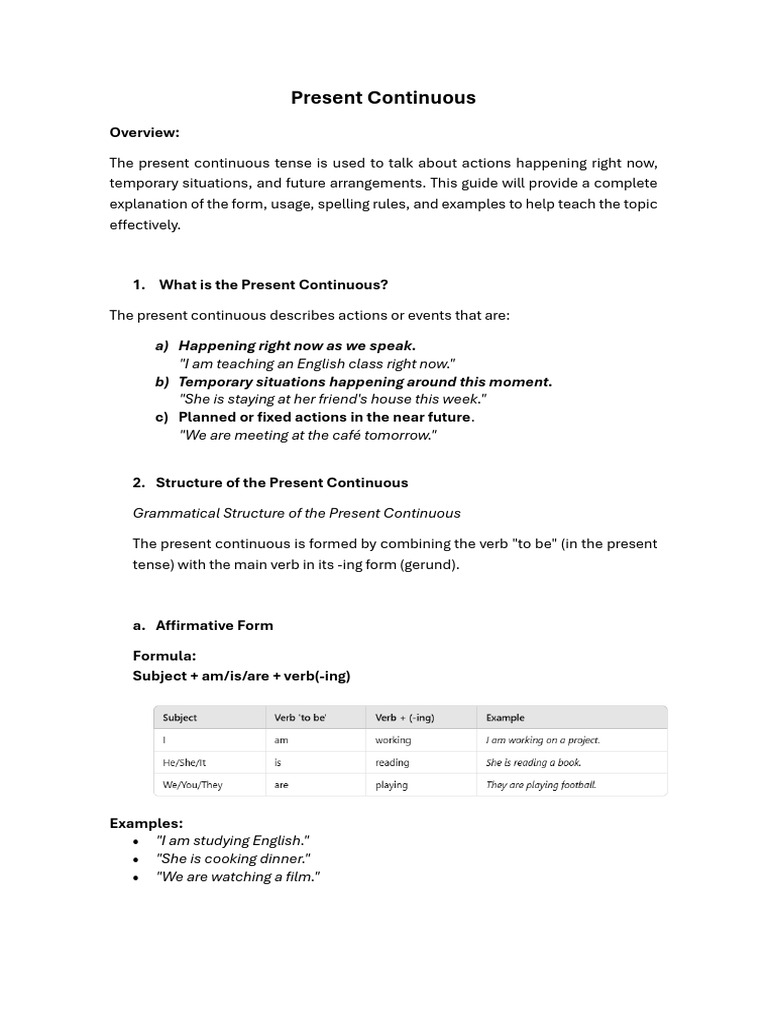 Present Continuous | PDF | Verb | English Language