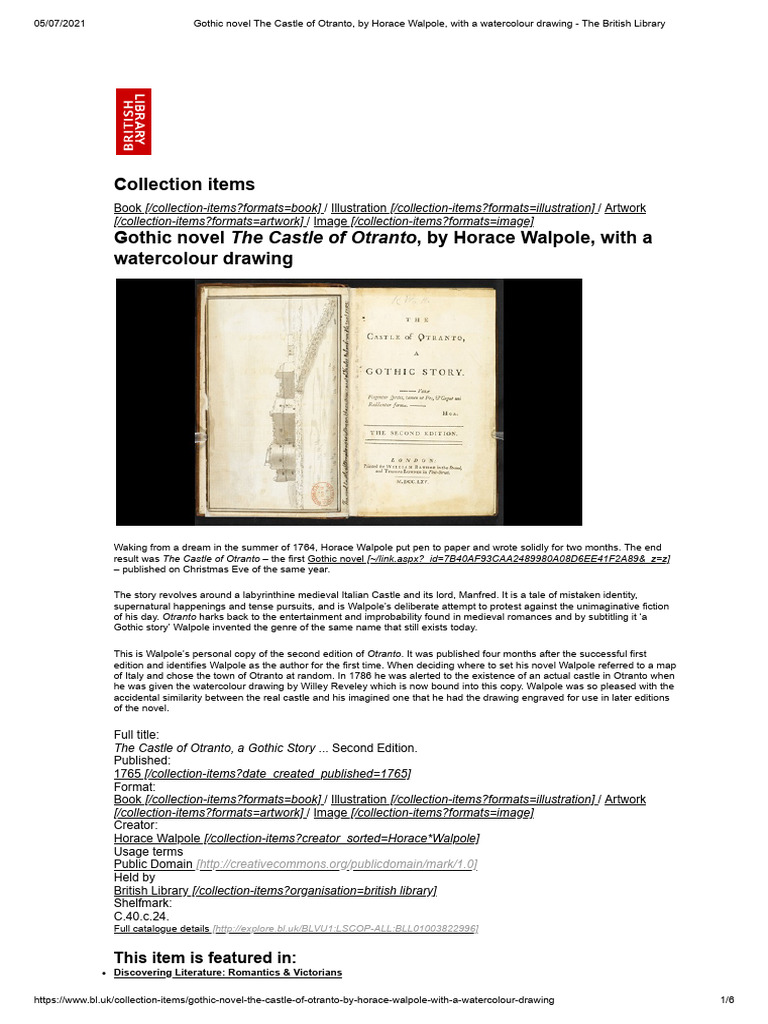 The Castle of Otranto: Gothic Novel Insights | PDF | Gothic Fiction