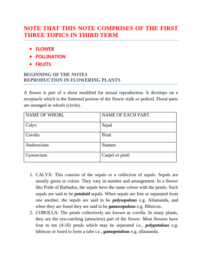 SS2 Third Term Biology Note | PDF | Flowers | Fruit