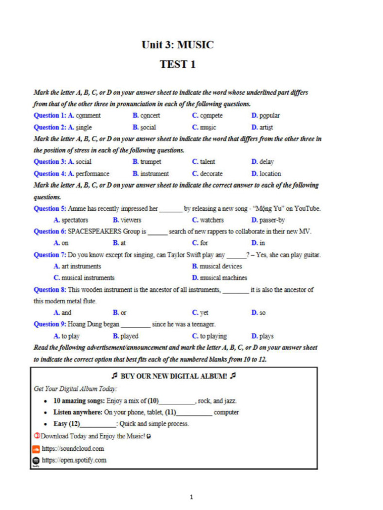 Đề Ôn GK 1-Anh 10 | PDF