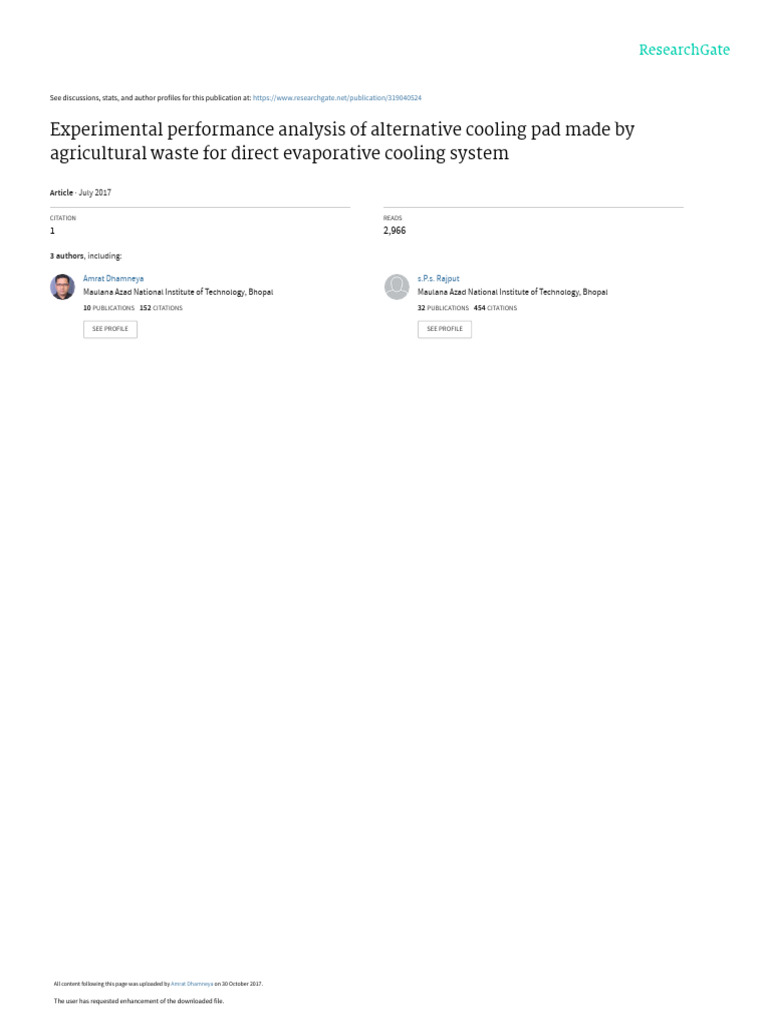 Experimental Performance Analysis of Alternative Cooling Pad Made by ...