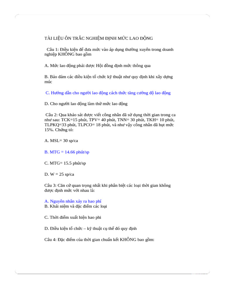 Tai Lieu On Trac Nghiem Dinh Muc Lao Dong Truong Dai Hoc Lao Dong Xa H 74297 | PDF