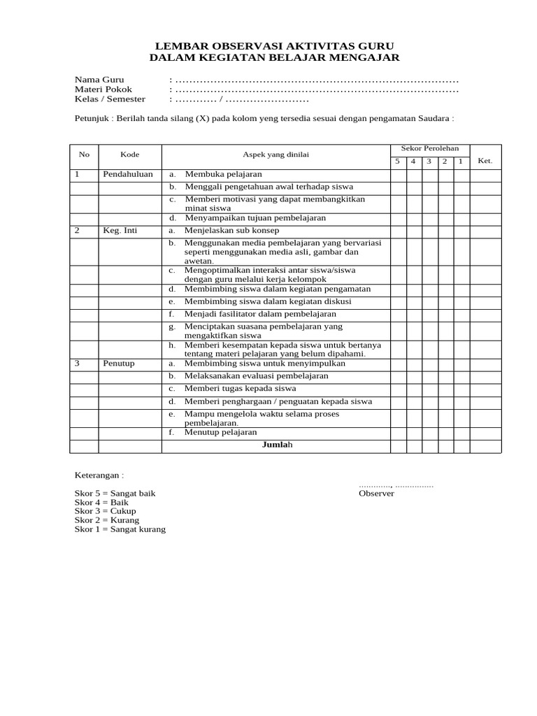 Kumpulan Lembar Observasi Guru | PDF