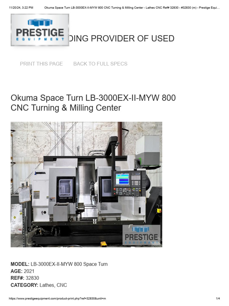 Okuma Space Turn LB-3000EX-II-MYW 800 CNC Turning & Milling Center - Lathes CNC Ref# 32830 ...
