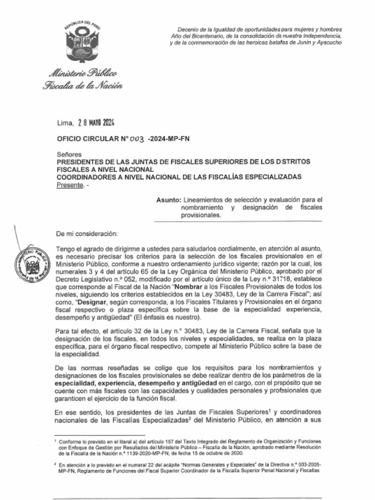 Oficio Circular 003 2024 MP FN | PDF