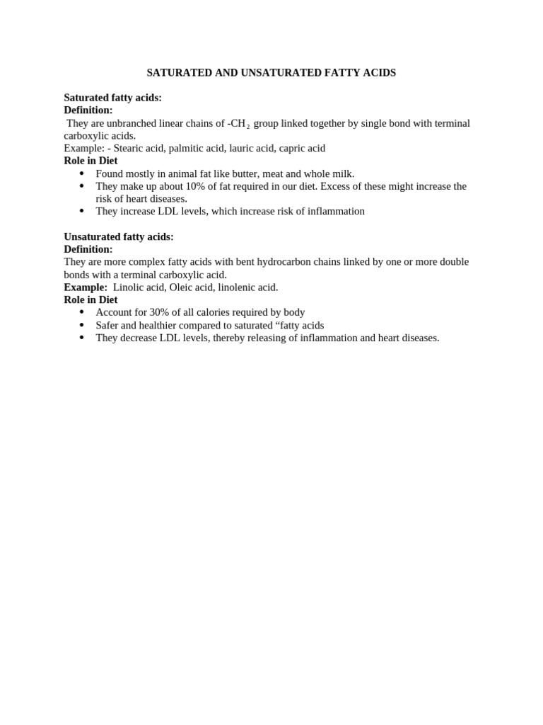 Saturated and Unsaturated Fatty Acids | PDF