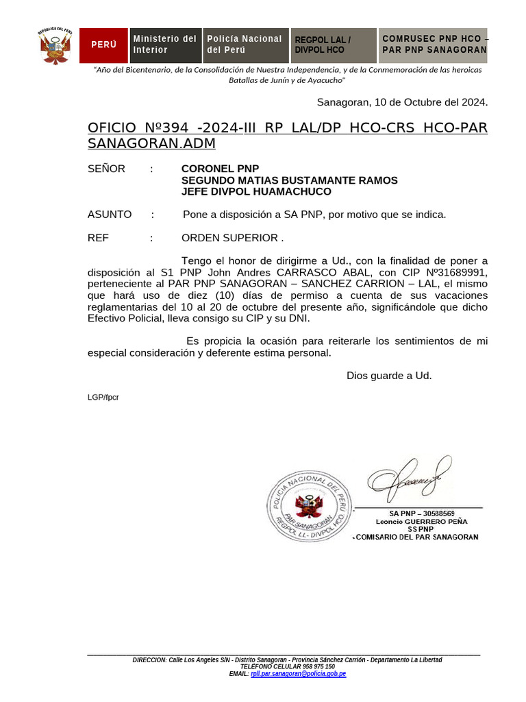 Pone A Disposicion A SA PNP | PDF