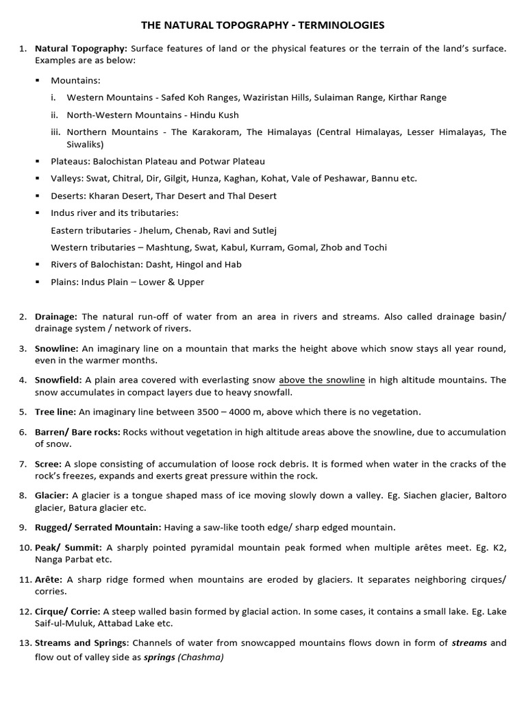 Handout No. 1 - Terminologies | PDF | Valley | Glacier