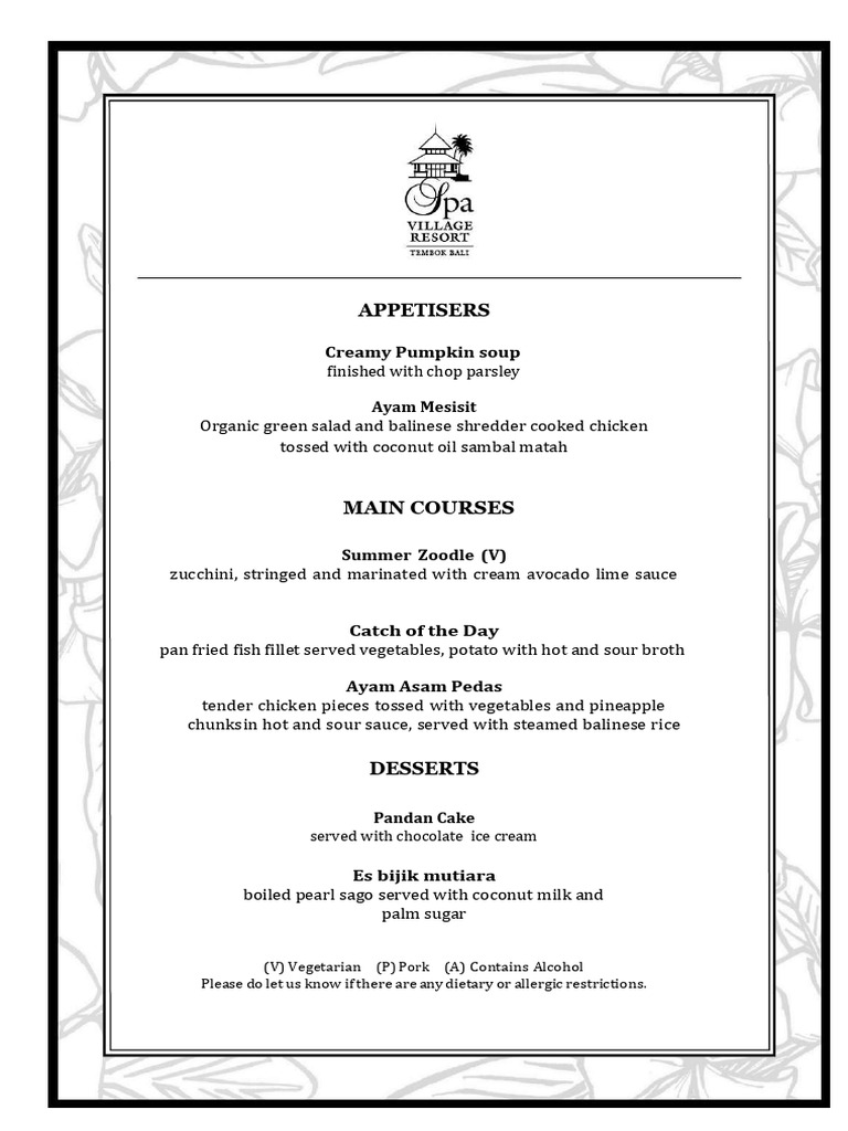 SVRTB Dinner Menu 4 July 2024 | PDF