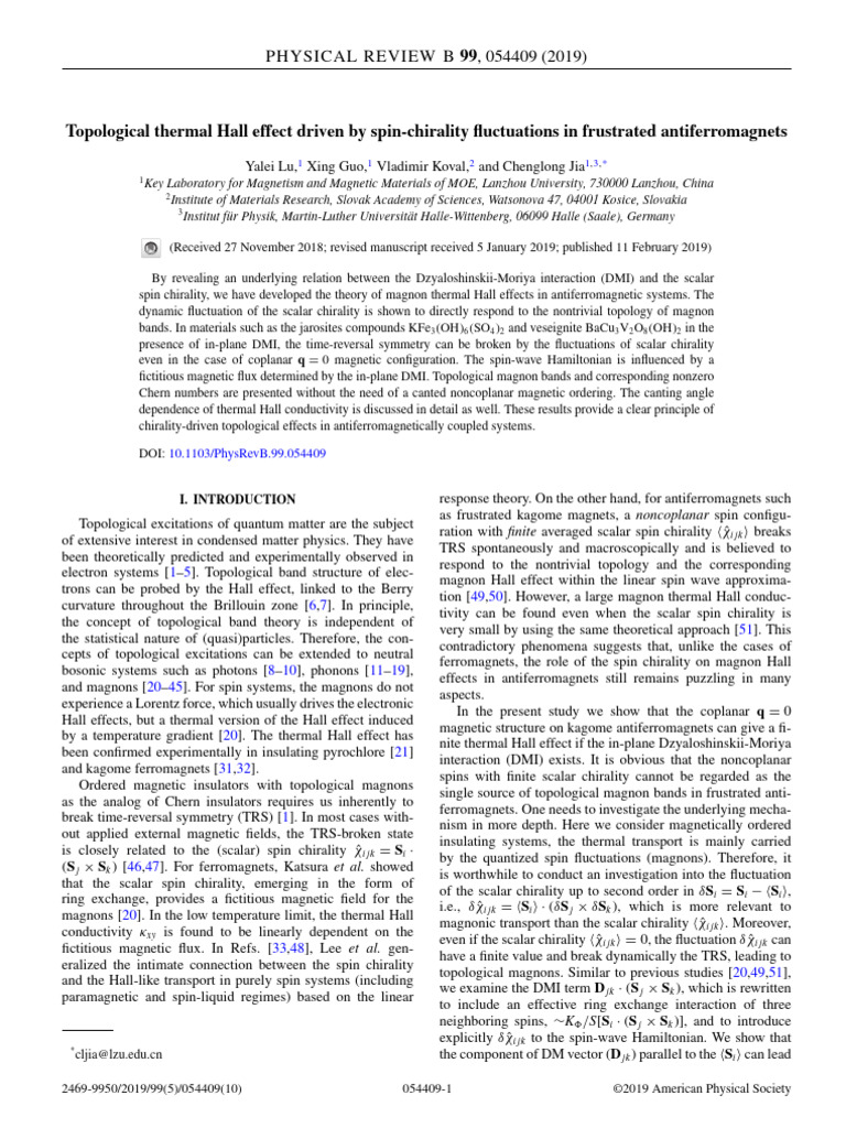 Physical Review B 99, 054409 (2019) | PDF | Spin (Physics) | Ferromagnetism