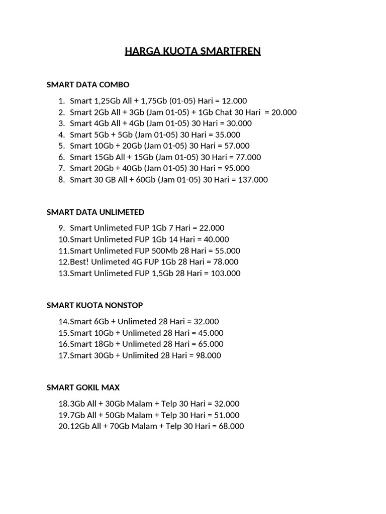 Harga Kuota | PDF | Physical Layer Protocols | Consumer Electronics