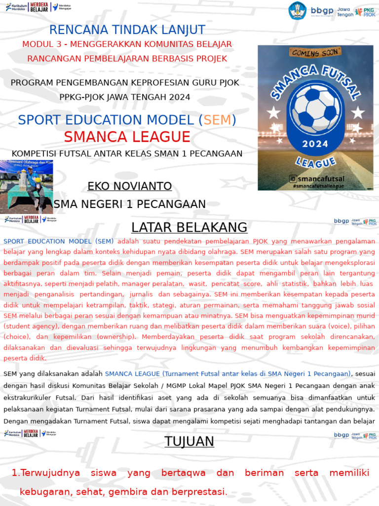 Ekonov - RTL Pembelajaran Berbasis Projek - PPKG PJOK Jateng 2024 | PDF