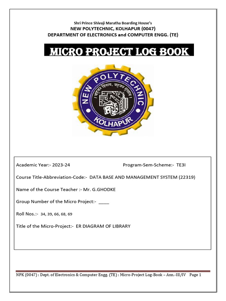 DBMS Micro Project Logbook | PDF | Databases