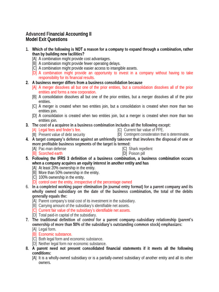 Advanced FA II Model Exam@2016 | PDF | Book Value | Equity (Finance)