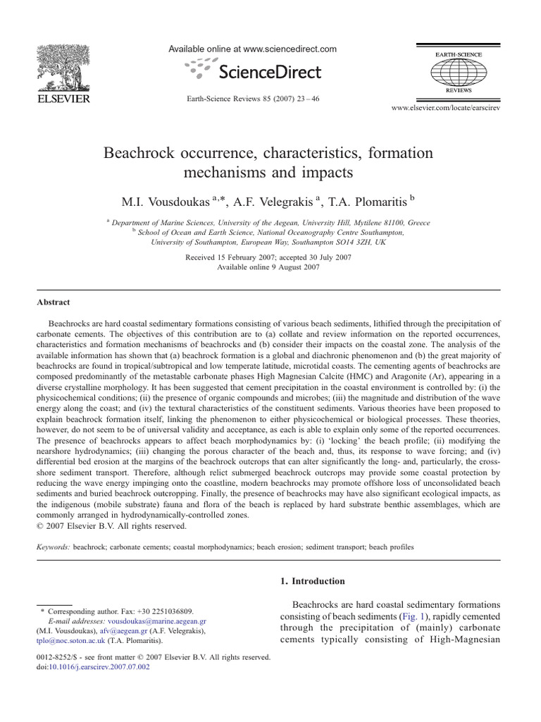 Beachrock Ocurrence, Characteristics, Formation Mechanisms and Impacts ...