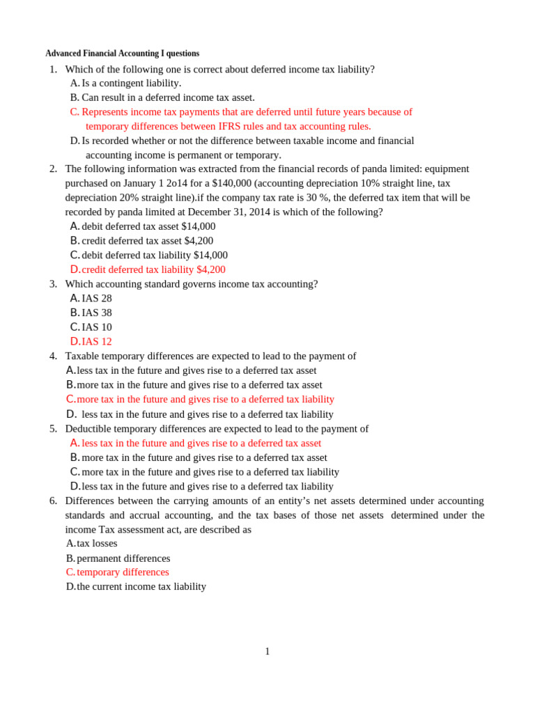 Advanced FA I Model Exam@2016 | PDF | Deferred Tax | Debits And Credits