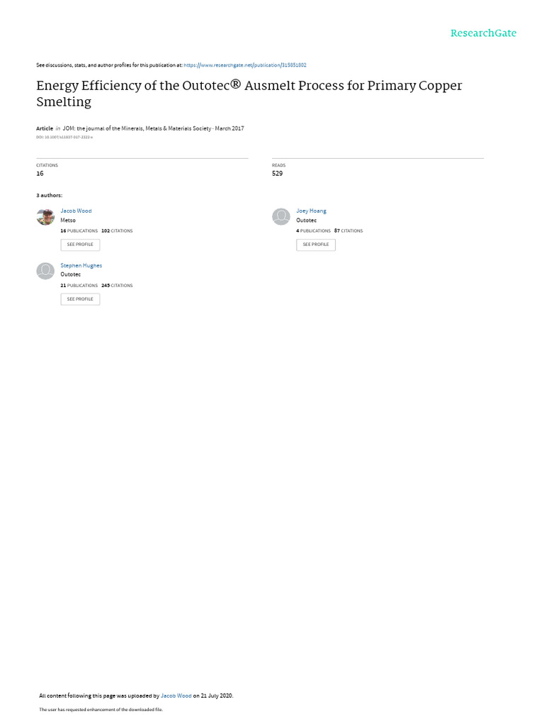 Energy Efficiencyofthe Outotec Ausmelt Processfor Primary Copper ...