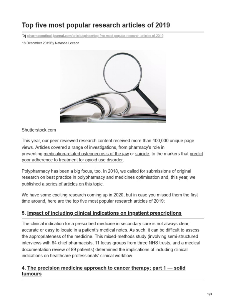 Top Five Most Popular Research Articles of 2019 | PDF | Pharmacy ...