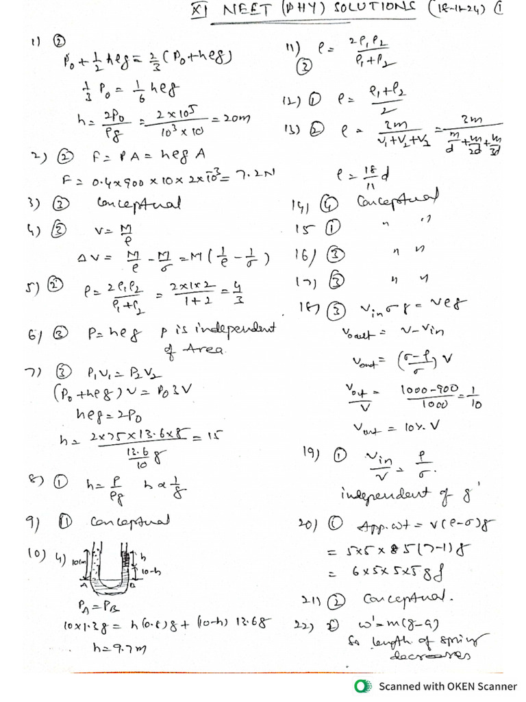Xi Neet Phy Sol (18-11-24) | PDF