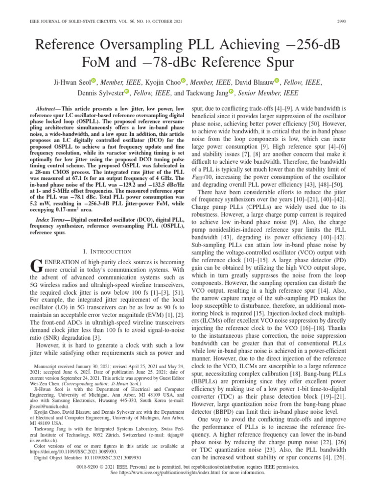 Reference Oversampling PLL Achieving x2212256 DB FoM and x221278 DBC ...