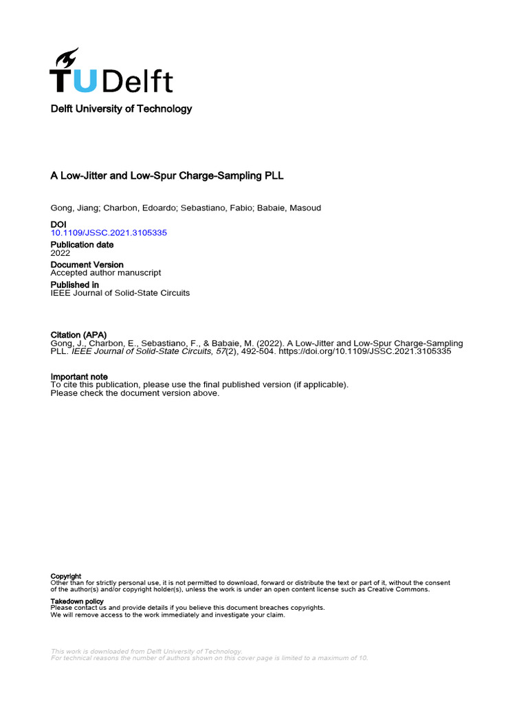 A Low Jitter and Low Spur Charge Sampling PLL | PDF | Radio Technology ...