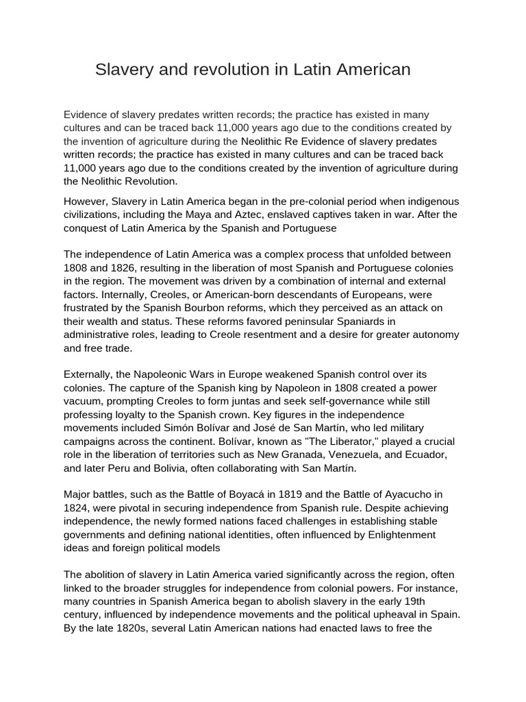 Slavery and Independence in Latin America | PDF | Latin America ...