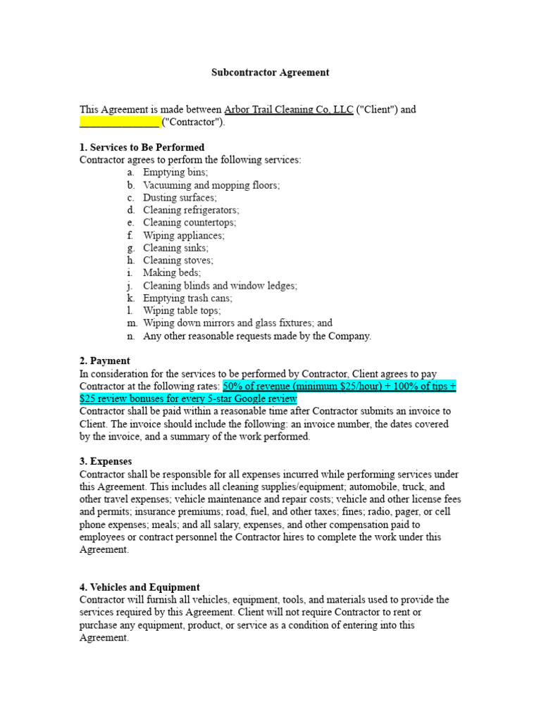 Subcontractor Agreement | PDF | Liability Insurance | Employment