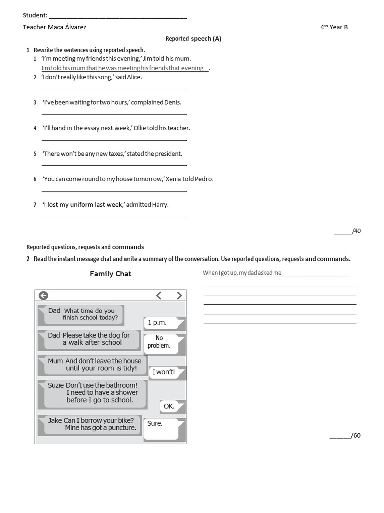 REPORTED SPEECH QUIZ 4TO B | PDF