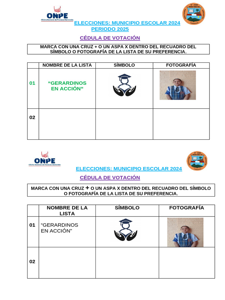 Cédula de Votación Municipio Escolar 2024 | PDF
