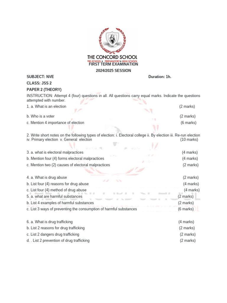 JSS 2 Nve First Term Examination | PDF