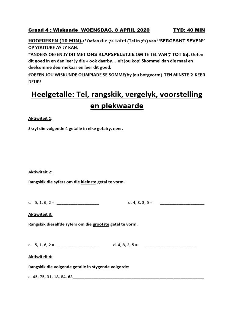 Graad 4 Wiskunde | PDF