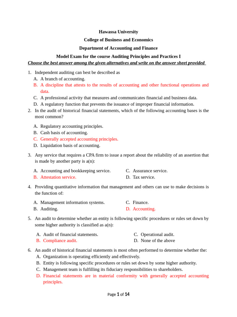 Auditing Principles Model Exam | PDF | Audit | Auditor's Report