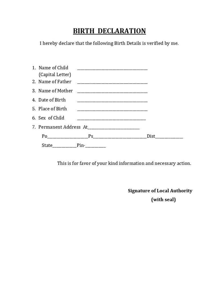 Birth Declaration 1 | PDF