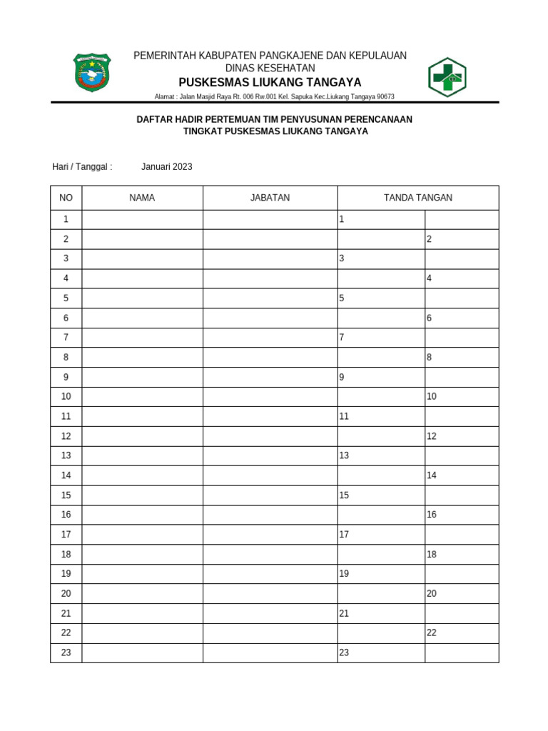 Daftar Hadir Penyusunan PTP | PDF