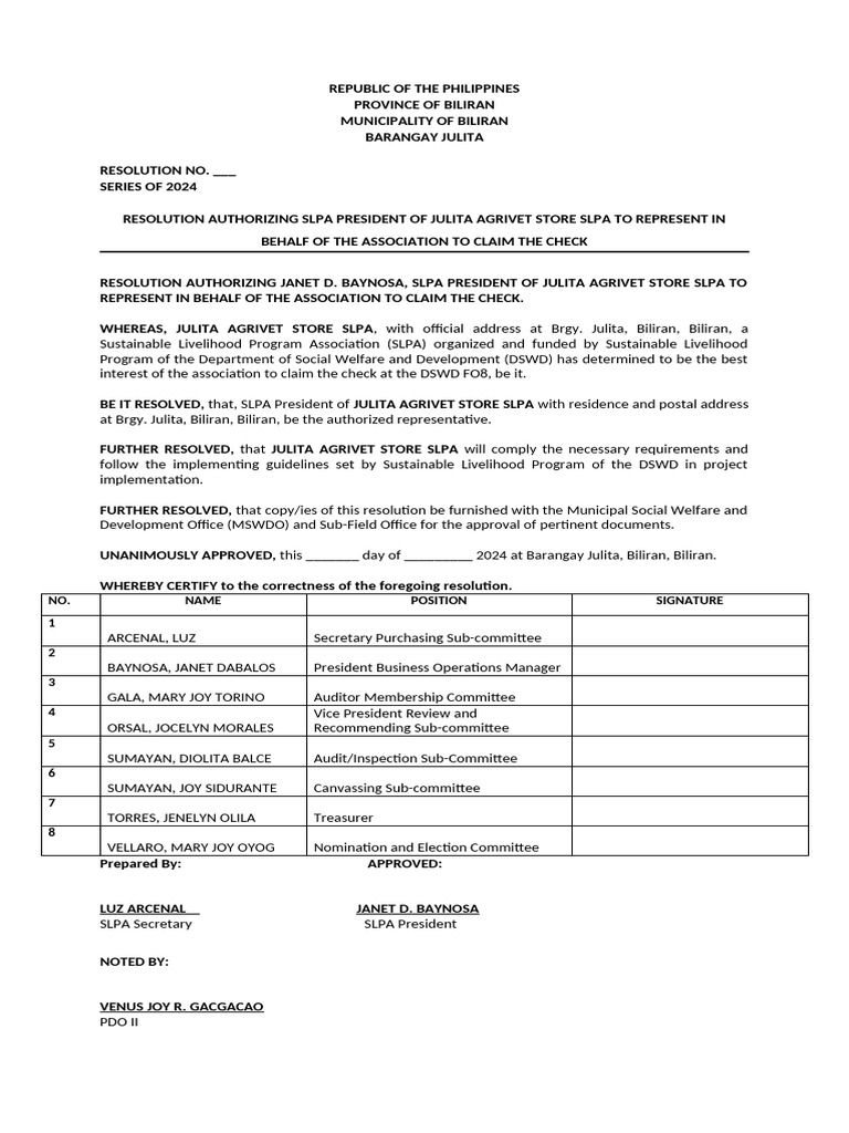 Resolution Authorizing President - Julita Agrivet | PDF | Governance | Government