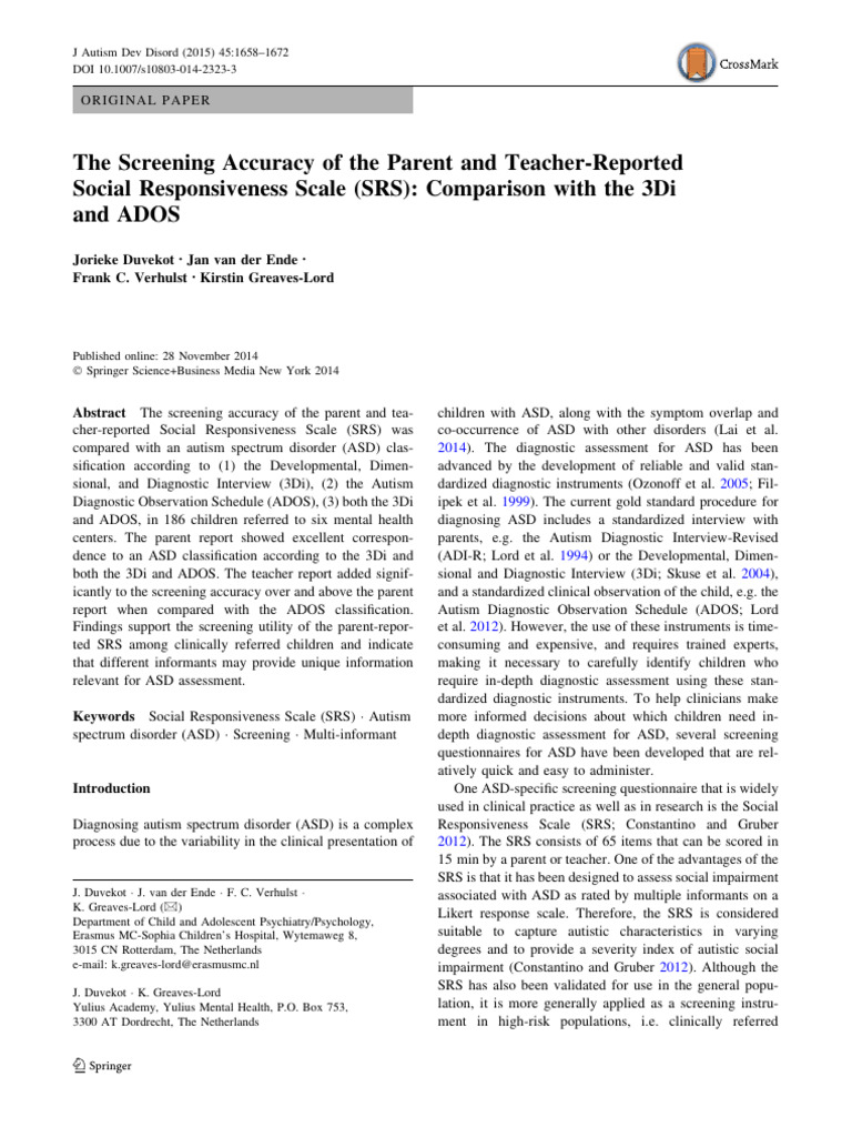 The Screening Accuracy of The Parent and Teacher-Reported Social ...