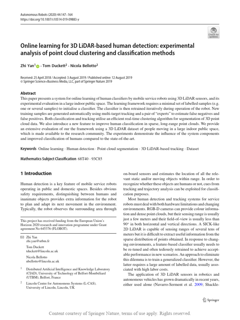 Online Learning For 3d Lidar Based Human Detection Pdf Lidar