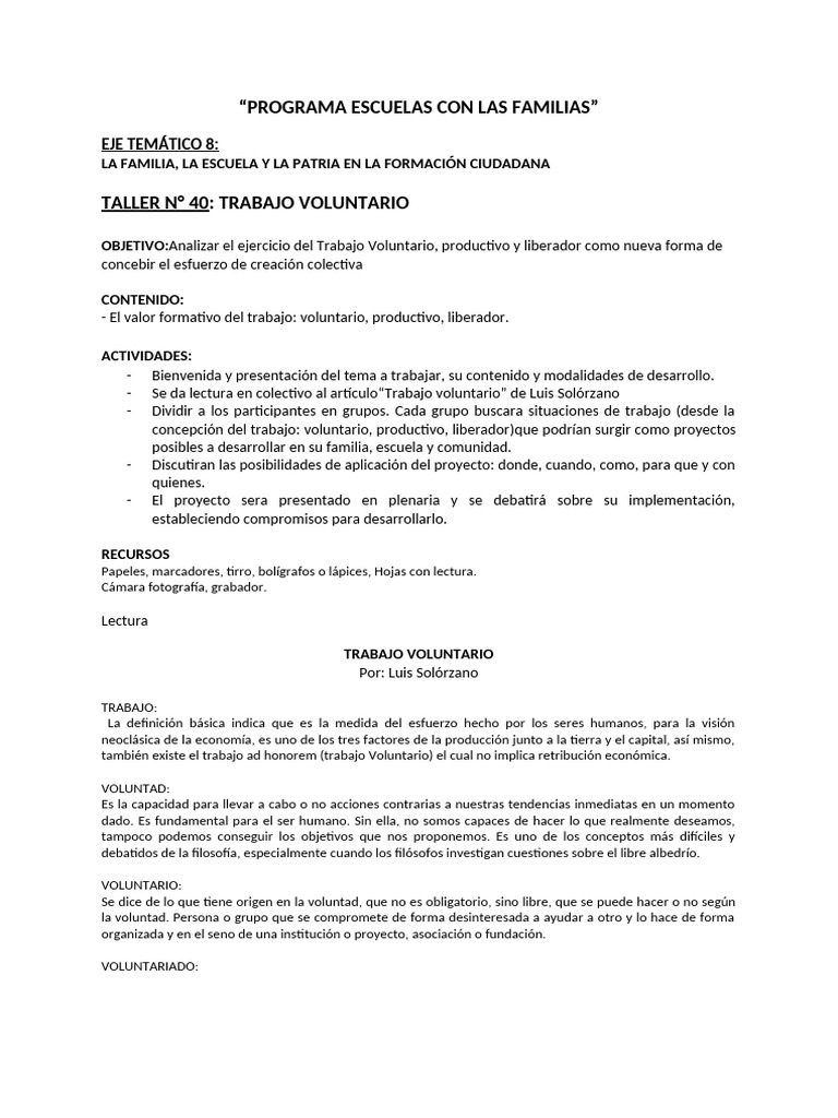 Taller 40 Trabajo Voluntario | PDF | Comunismo | Sociedad