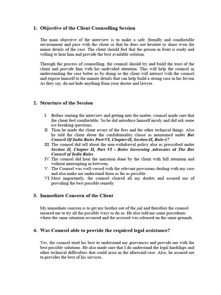 Report On Client Counselling Session | PDF | Public Law | Common Law