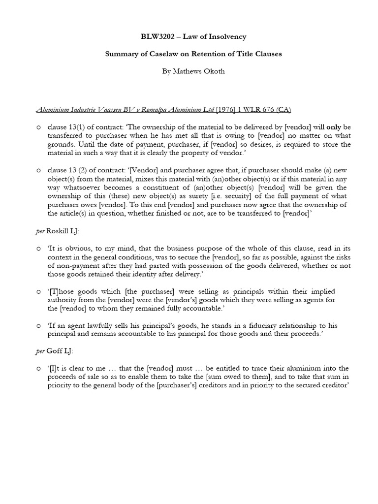 Pdfhandout On Retention of Title Clauses | PDF | Private Law | Common Law