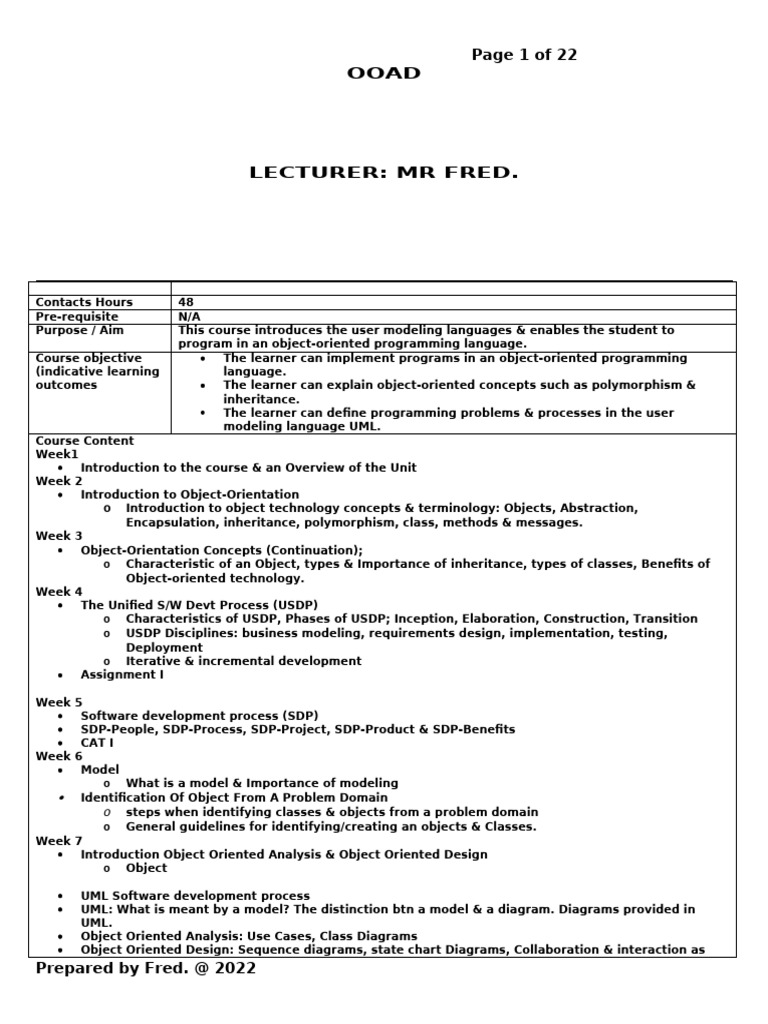 1 Bit 2214 Ooad Summarised Notes Pdf Inheritance Object Oriented Programming Class 