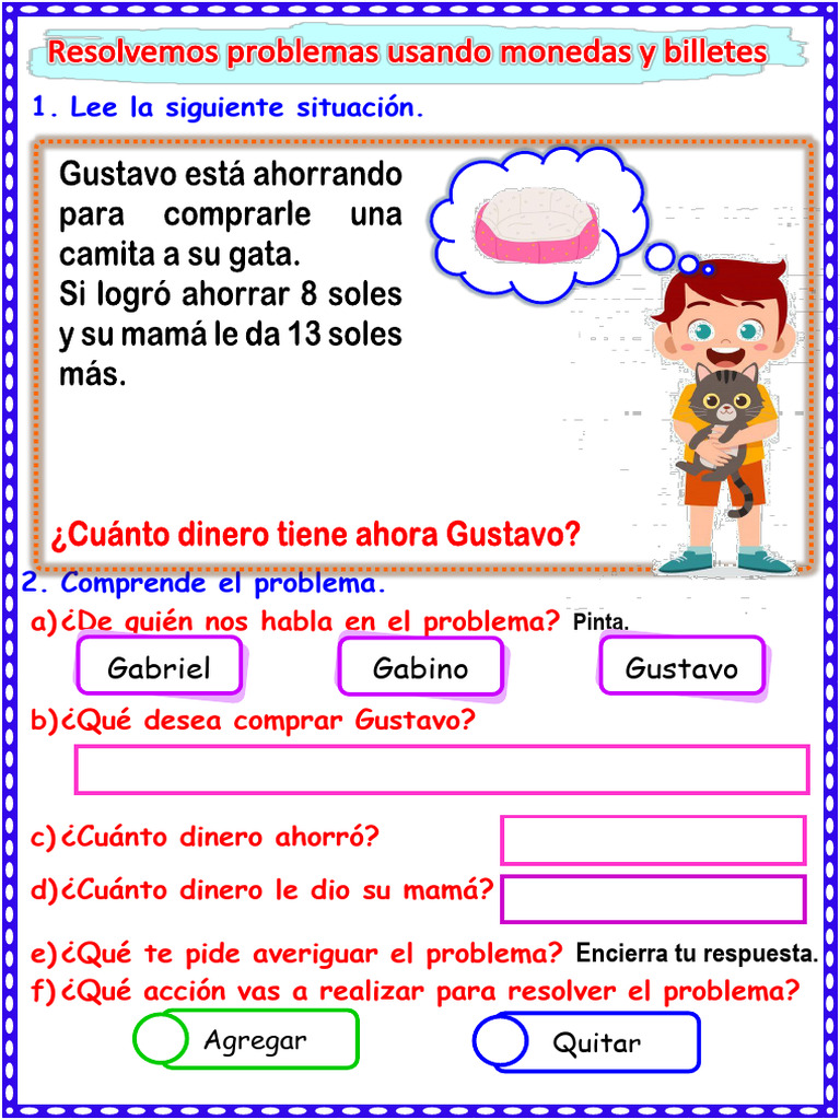 Problemas con Monedas y Billetes 3° Primaria | PDF