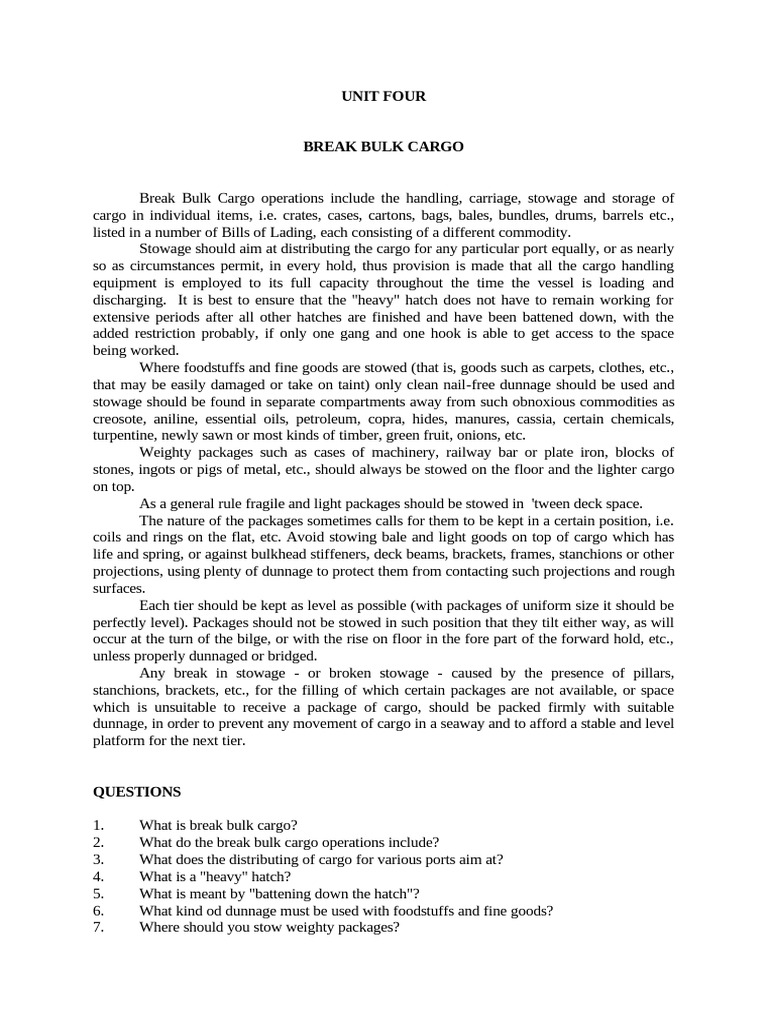Unit04 Breakbulkcargo | PDF | Cargo | Shipping